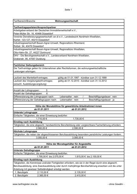 Tarif Der Wohnungswirtschaft